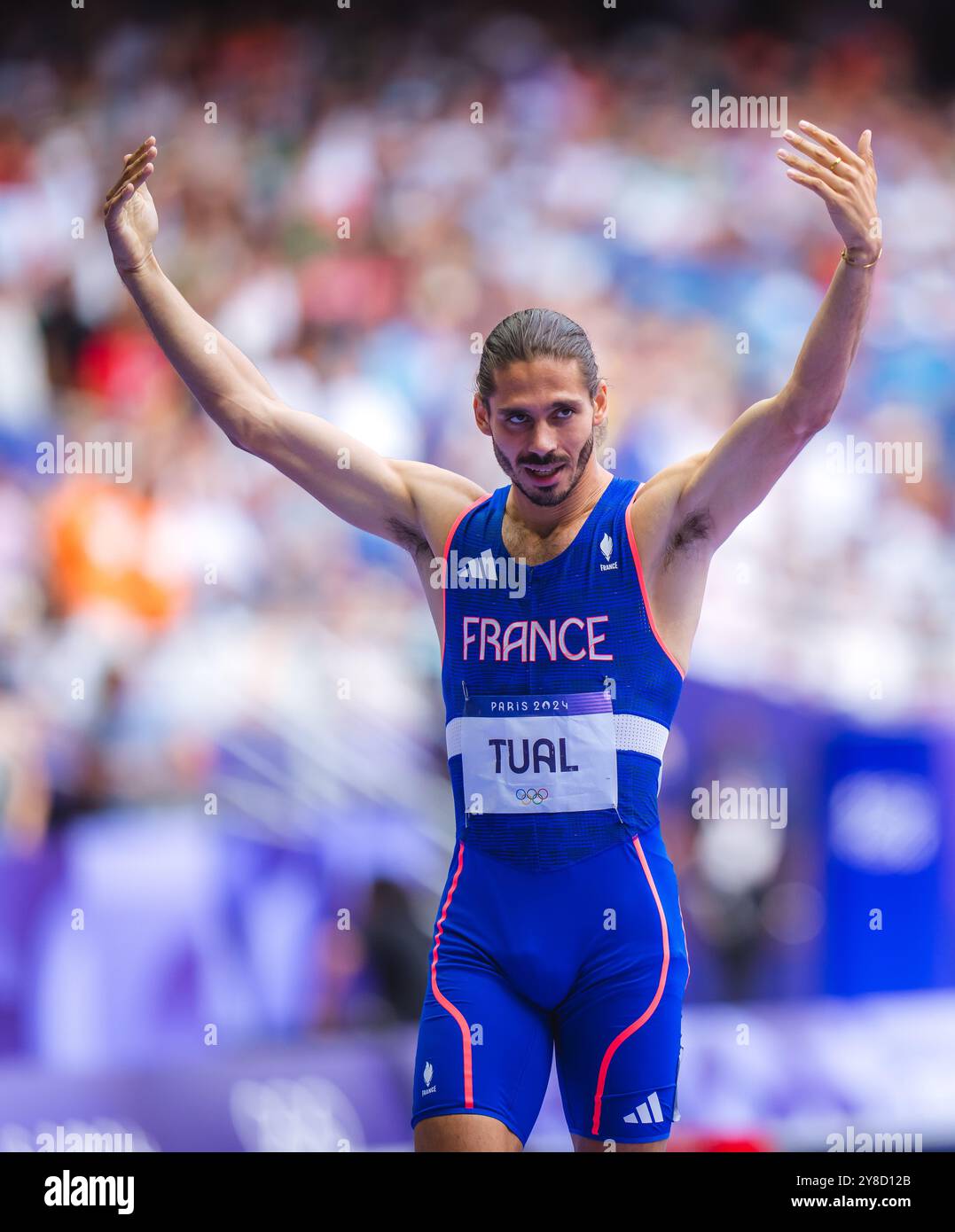 Gabriel Tual participating in the 800 meters at the Paris 2024 Olympic ...