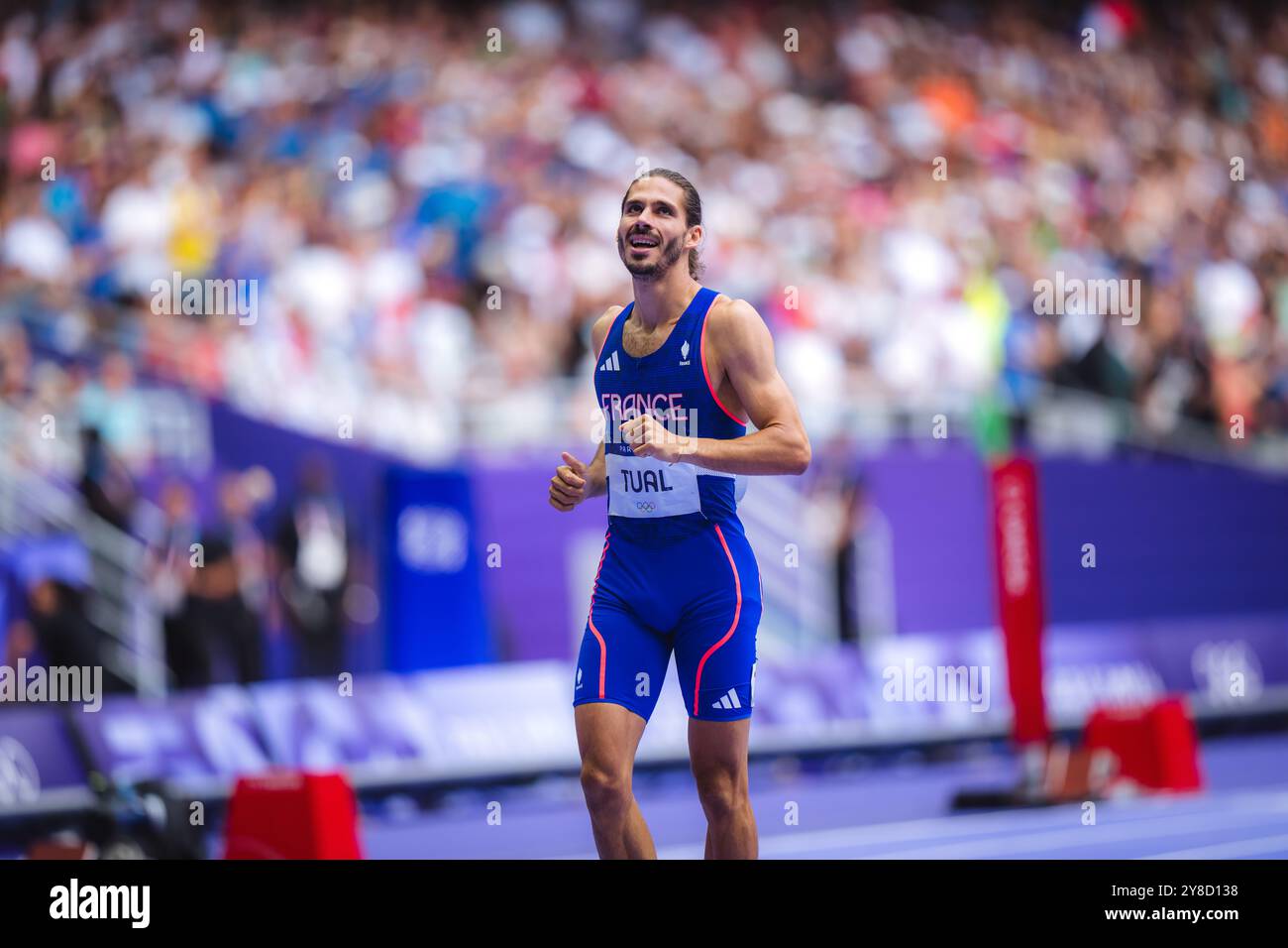 Gabriel Tual participating in the 800 meters at the Paris 2024 Olympic ...