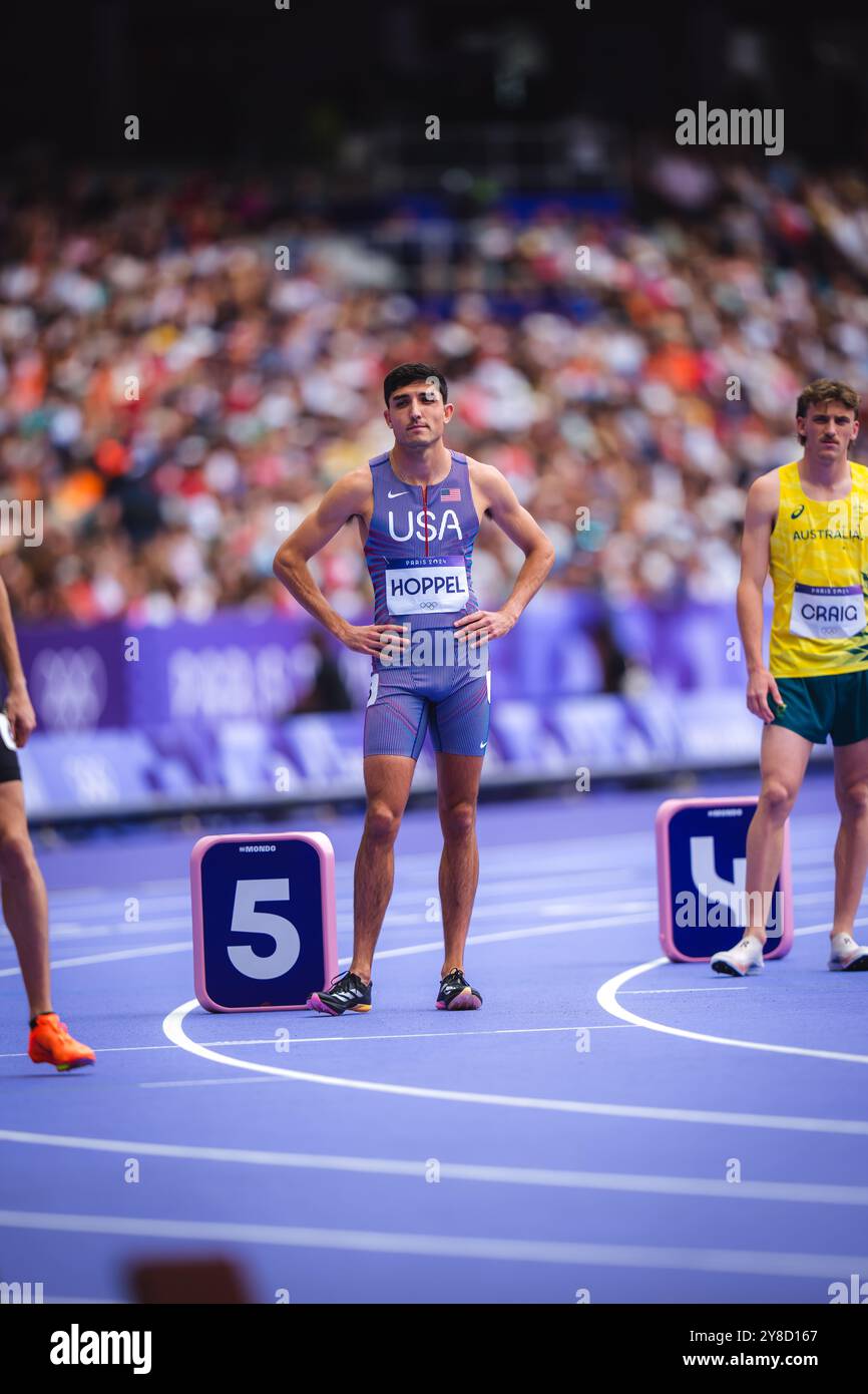 Bryce Hoppel participating in the 800 meters at the Paris 2024 Olympic ...