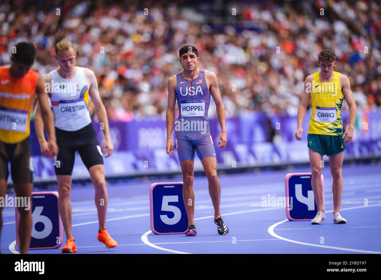 Bryce Hoppel participating in the 800 meters at the Paris 2024 Olympic ...