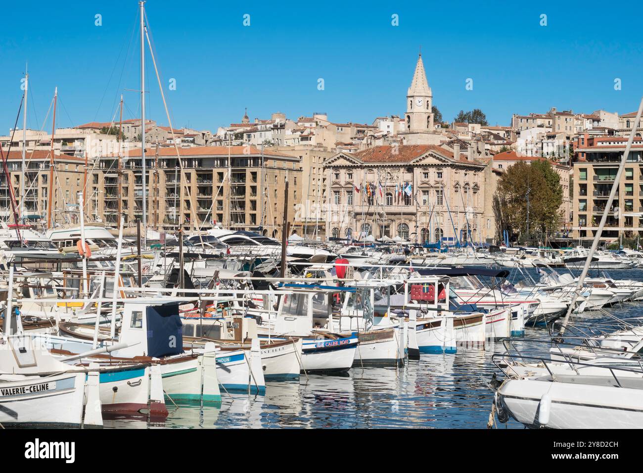 Traditional fishing boats moored in Marseille old harbour, France Stock ...
