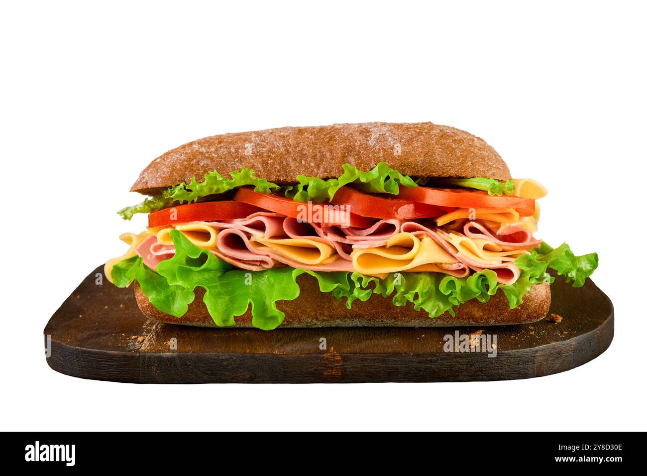 Sandwich big submarine sandwich with ham, cheese, lettuce, tomatoes old ...