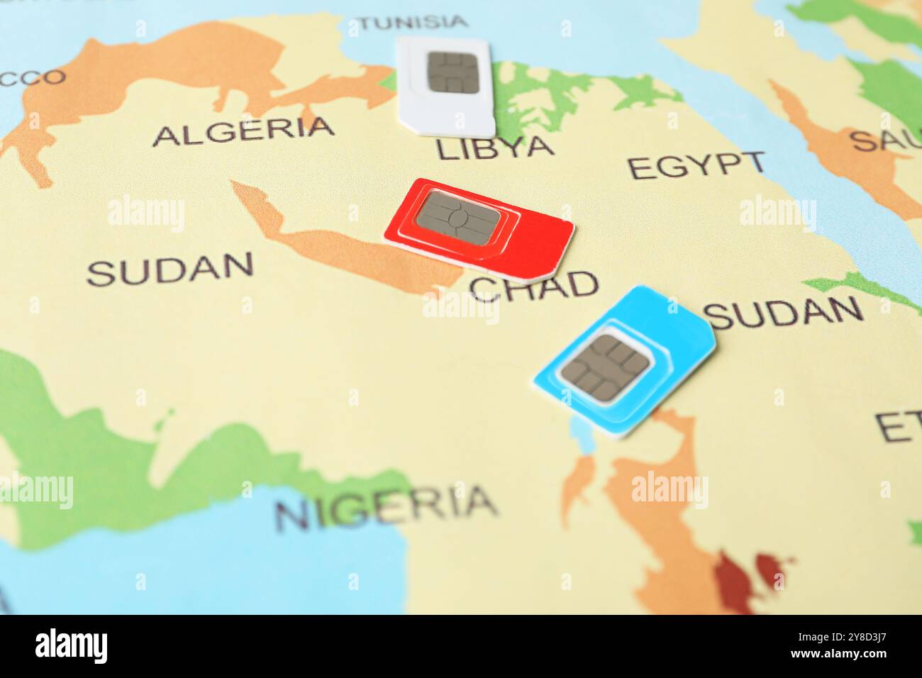 Group of SIM cards on world map, closeup Stock Photo - Alamy