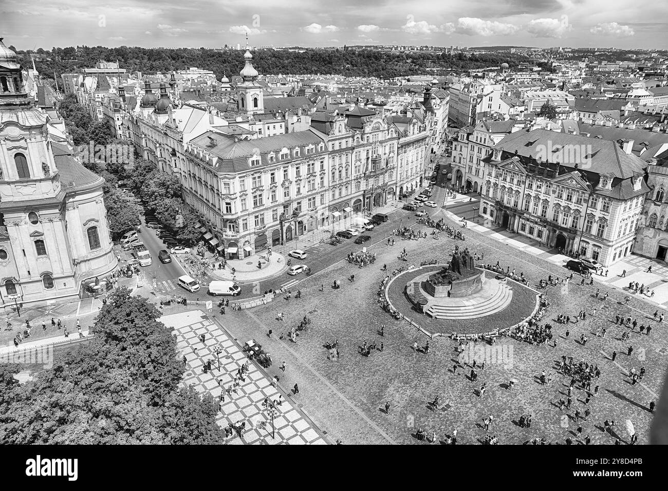 Aerial view of people enjoying their visit to the old town square in ...