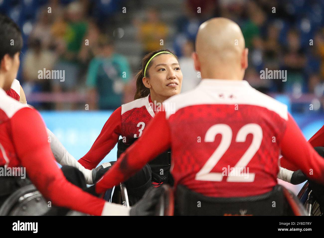 Kae KURAHASHI of Japan (centre) v Australia in a team talk in the ...