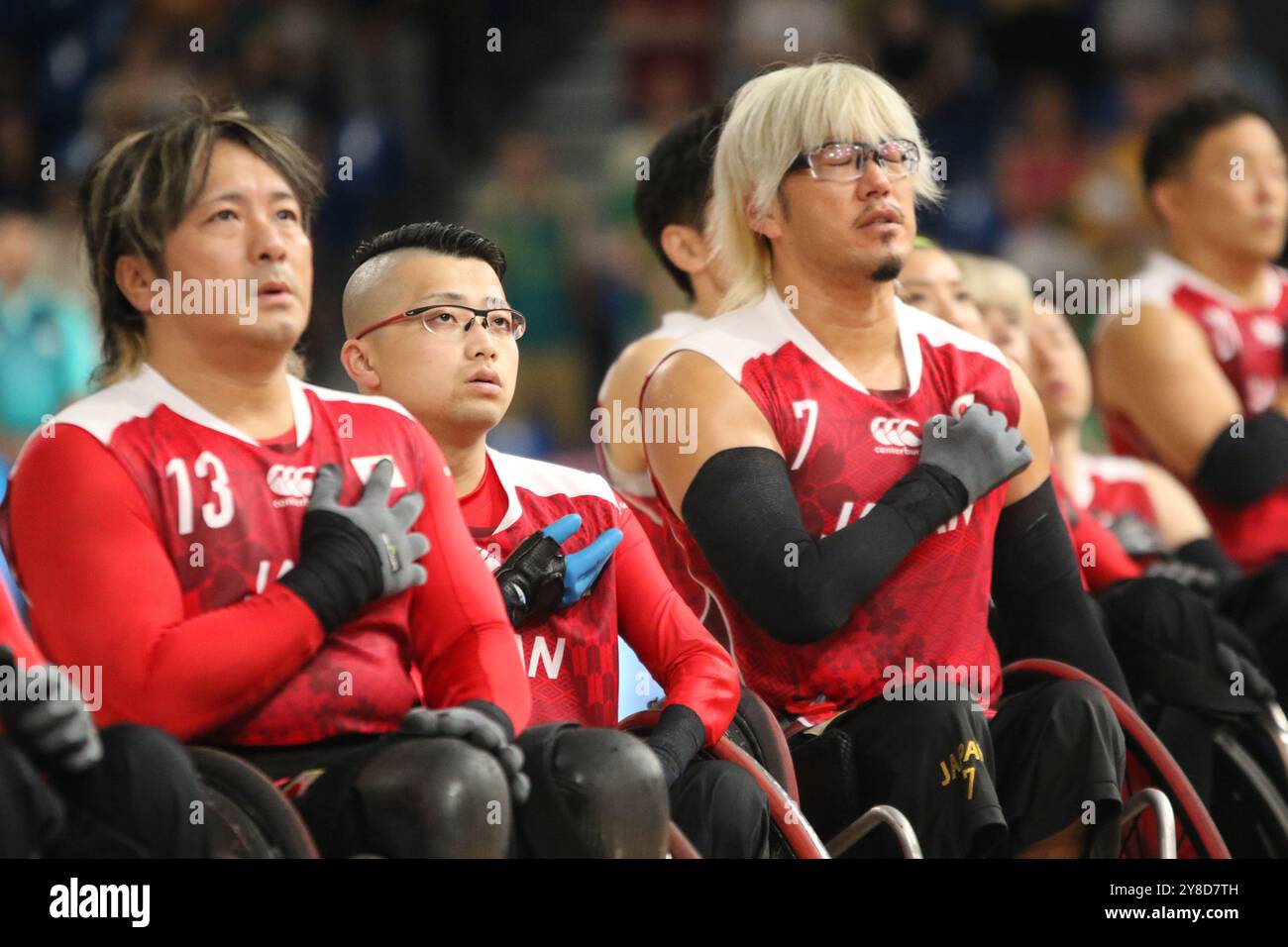 Daisuke IKEZAKI of Japan v Australia sings the Japanese national anthem ...