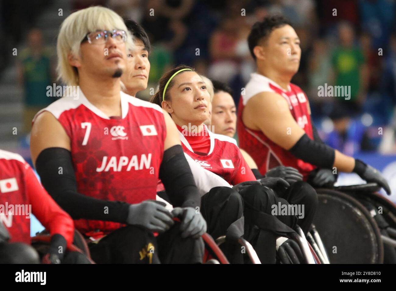 Kae KURAHASHI of Japan (centre) v Australia sings the Japanese national ...