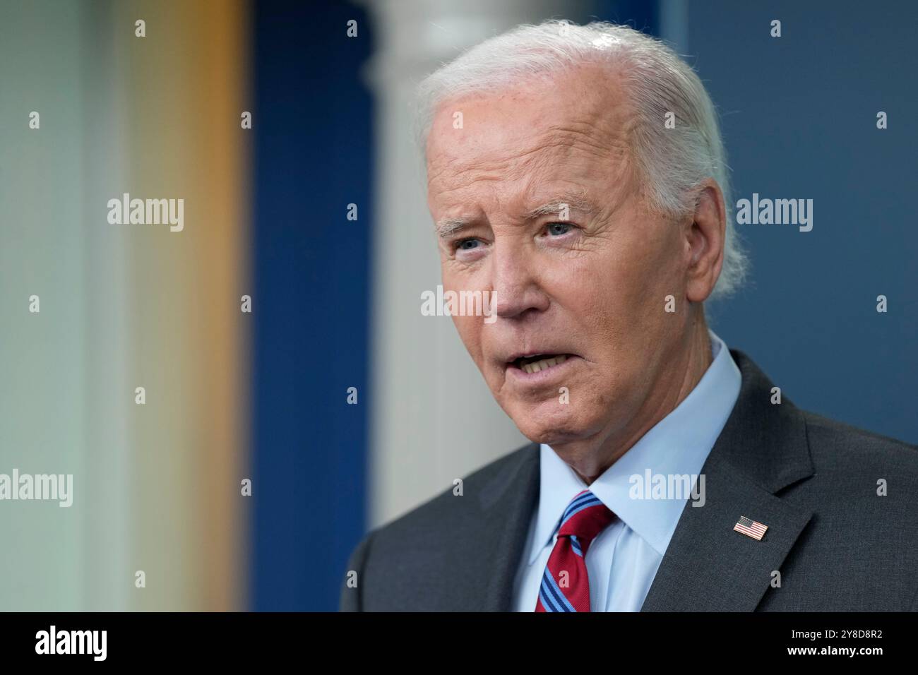 President Joe Biden speaks during a surprise appearance to take ...