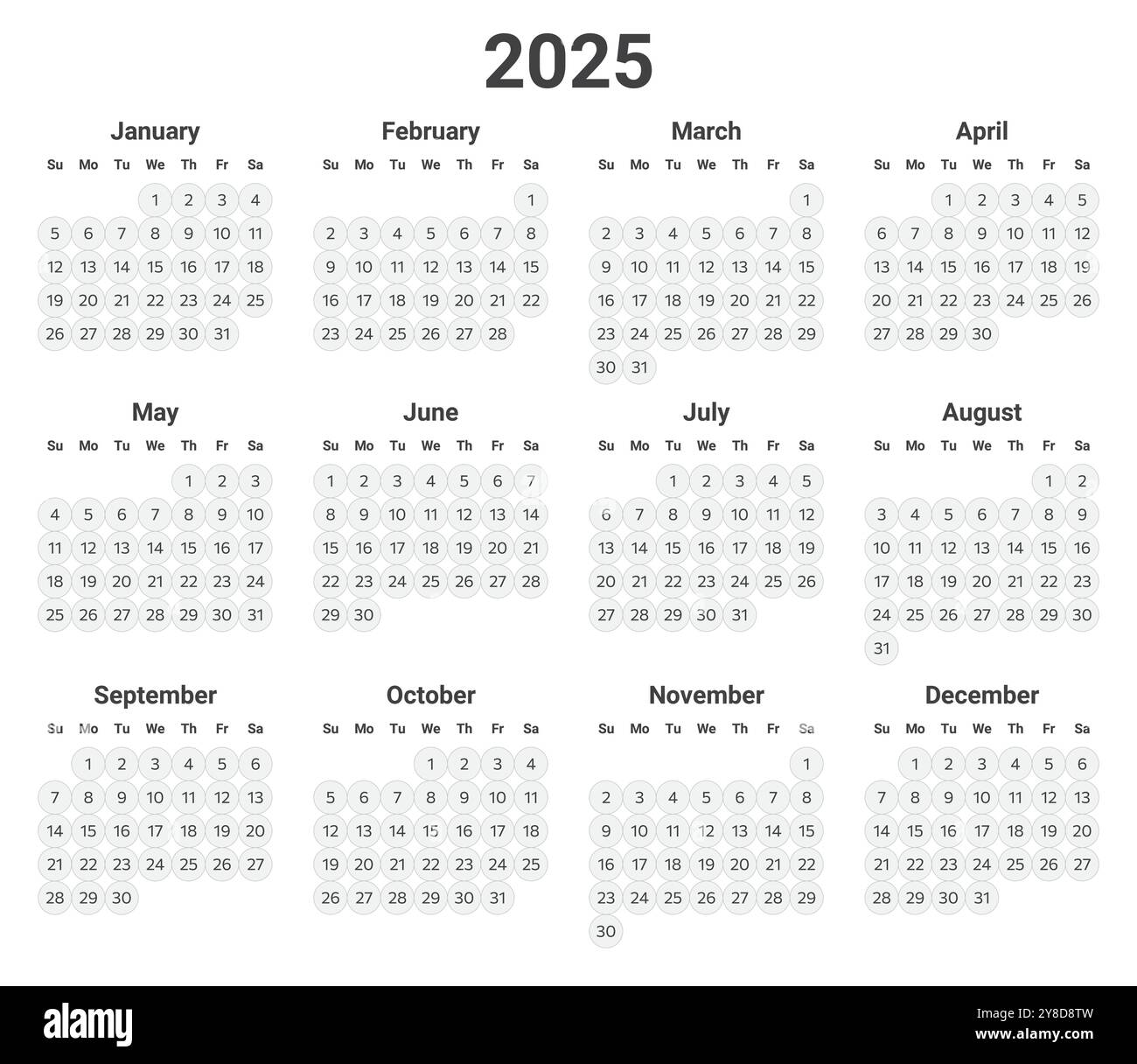 2025 year english vector calendar with 12 months. Grey Stock Vector ...