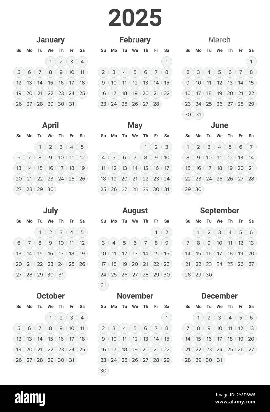 2025 year english vector calendar with 12 months. Vertical Stock Vector ...