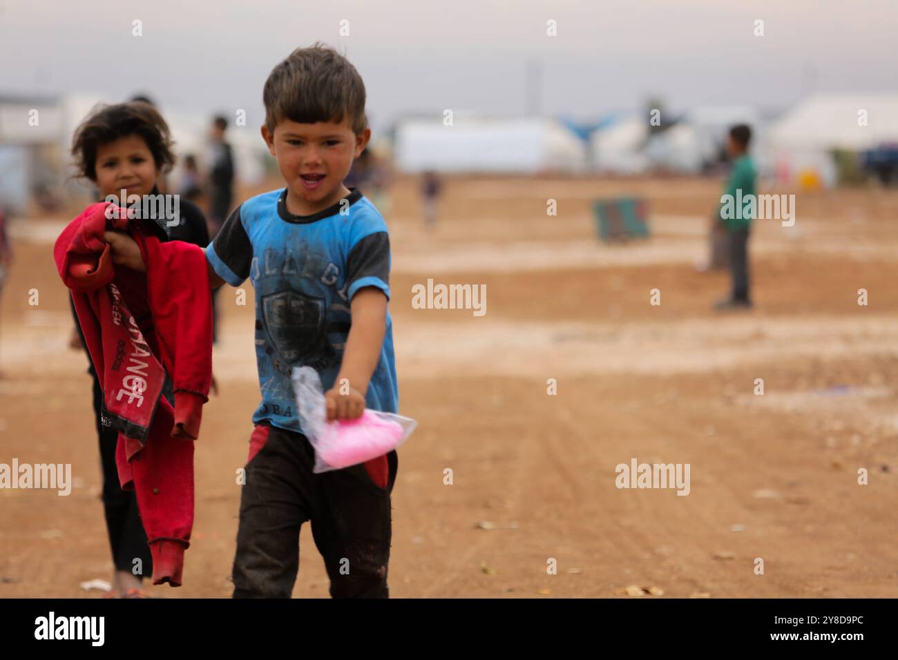Azaz, Syria. 10 November 2021. Children play in the Al-Zaytoun make ...