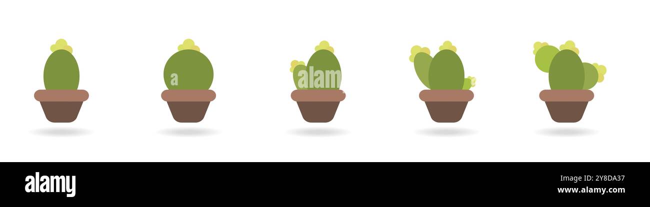 Cacti vector icons set. Cute green cacti succulents. Exotic decorative ...