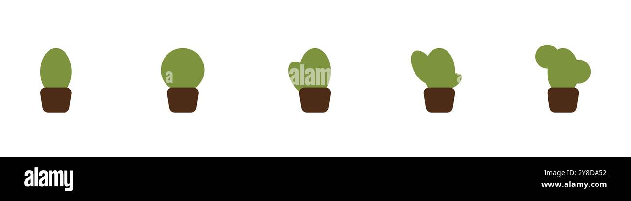 Cacti vector icons set. Cute green cacti succulents. Exotic decorative ...