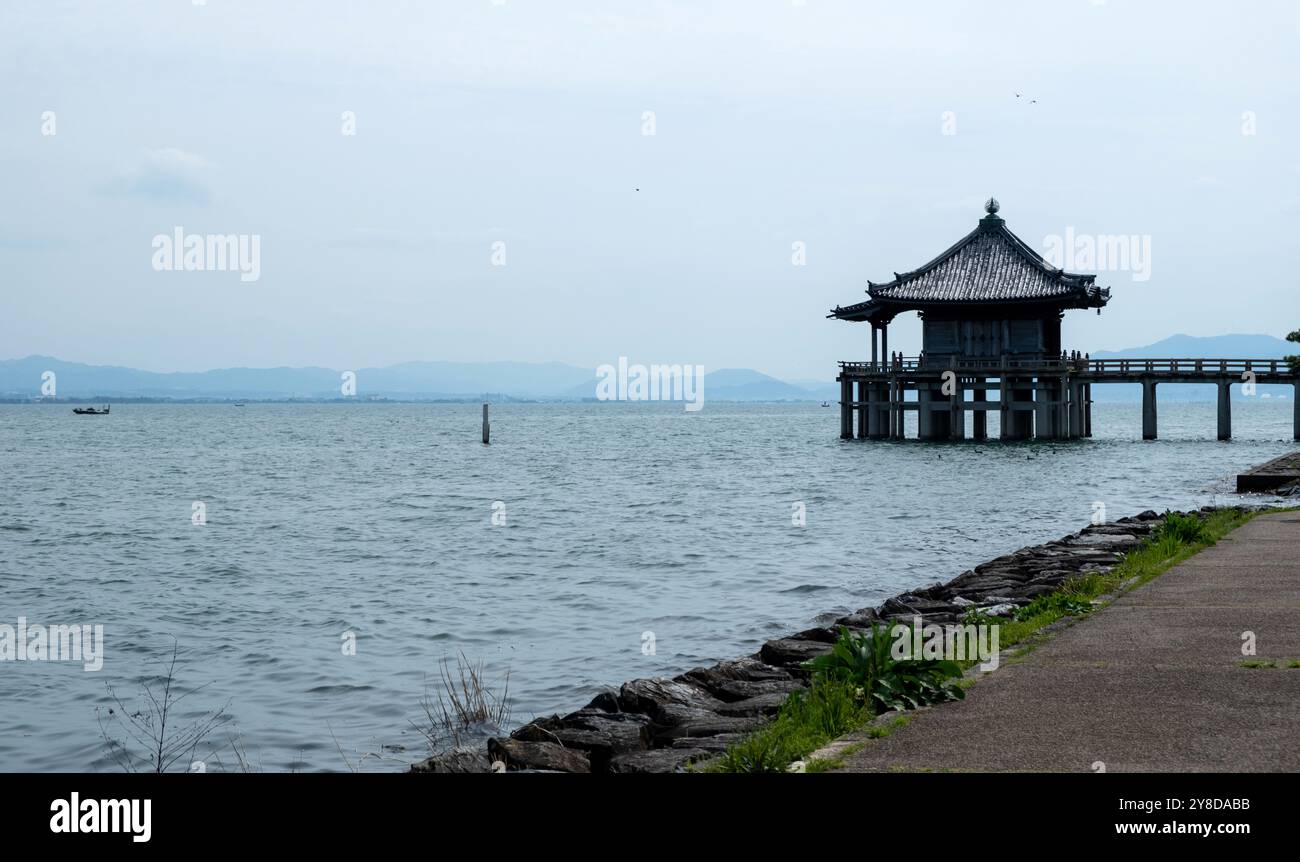 Ukimido temple hall floating on Lake Biwa, belonging to Mangetsuji ...