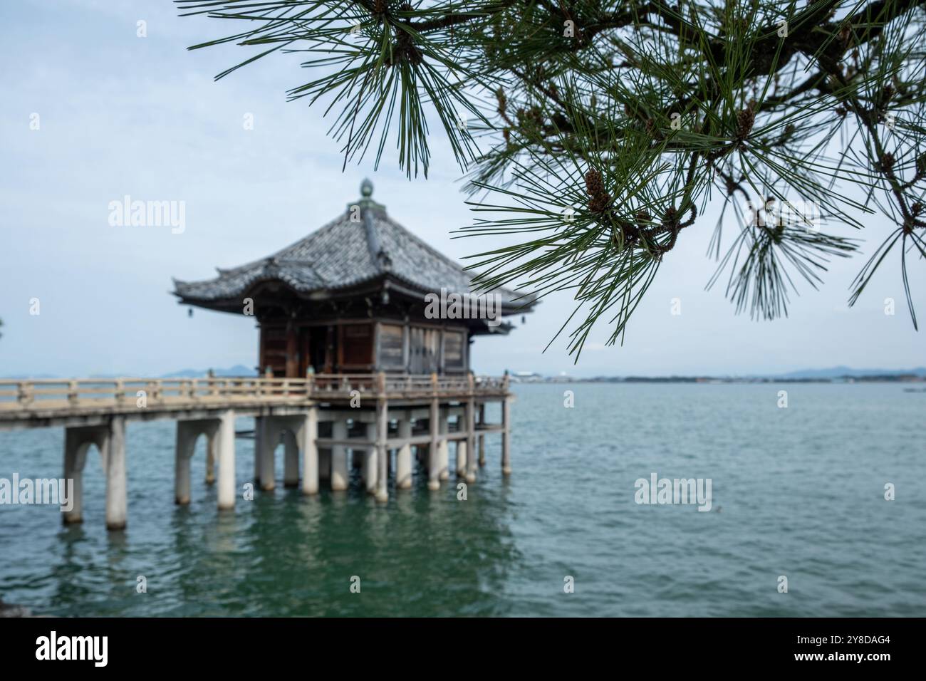 Ukimido temple hall floating on Lake Biwa, belonging to Mangetsuji ...