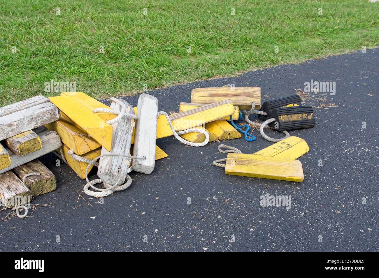 Airport tarmac with parking chocks Stock Photo - Alamy