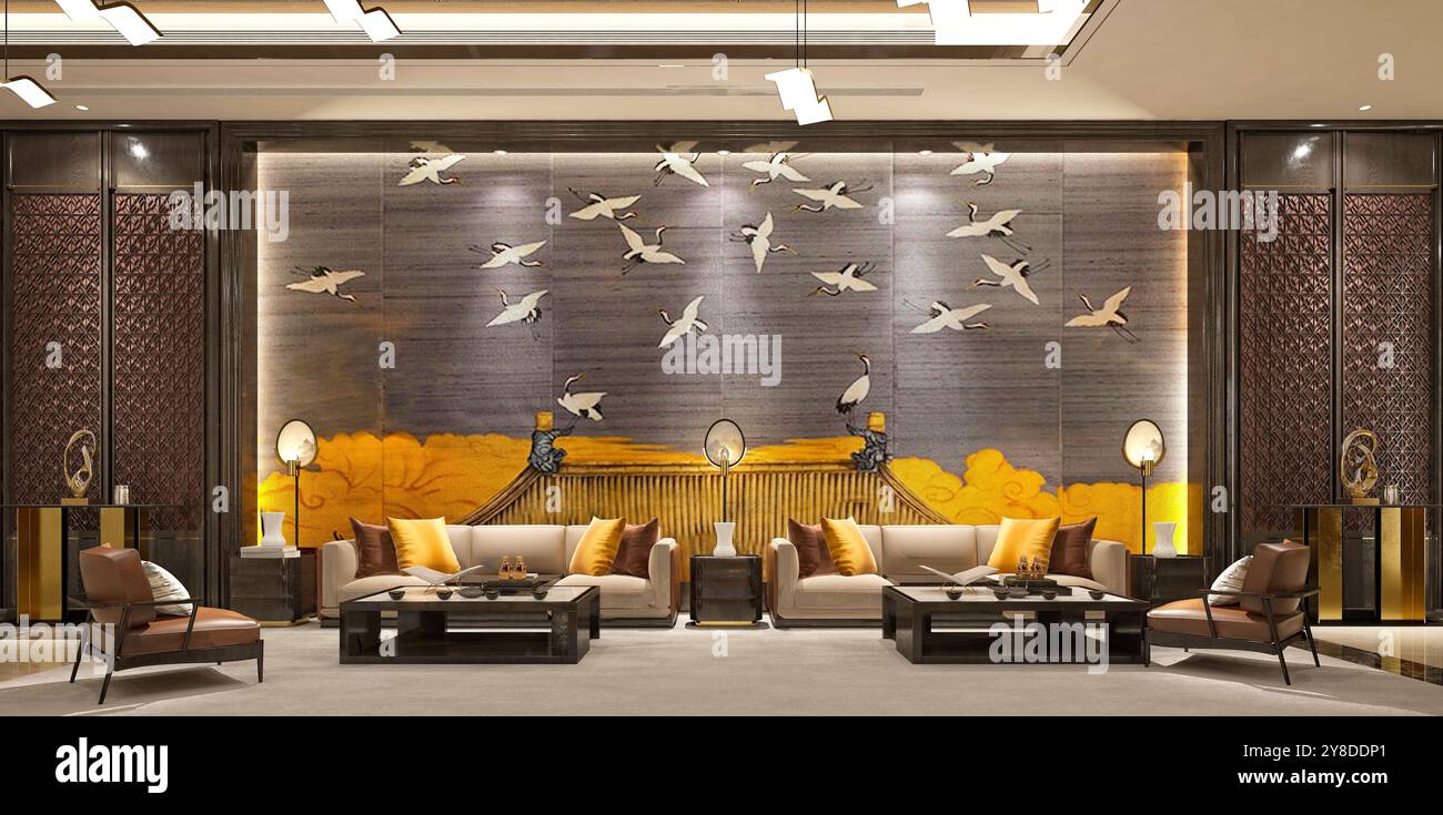 3d render luxury hotel reception lobby Stock Photo - Alamy