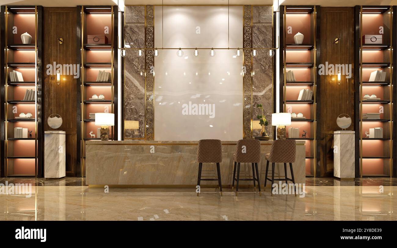 3d render luxury hotel reception lobby Stock Photo - Alamy