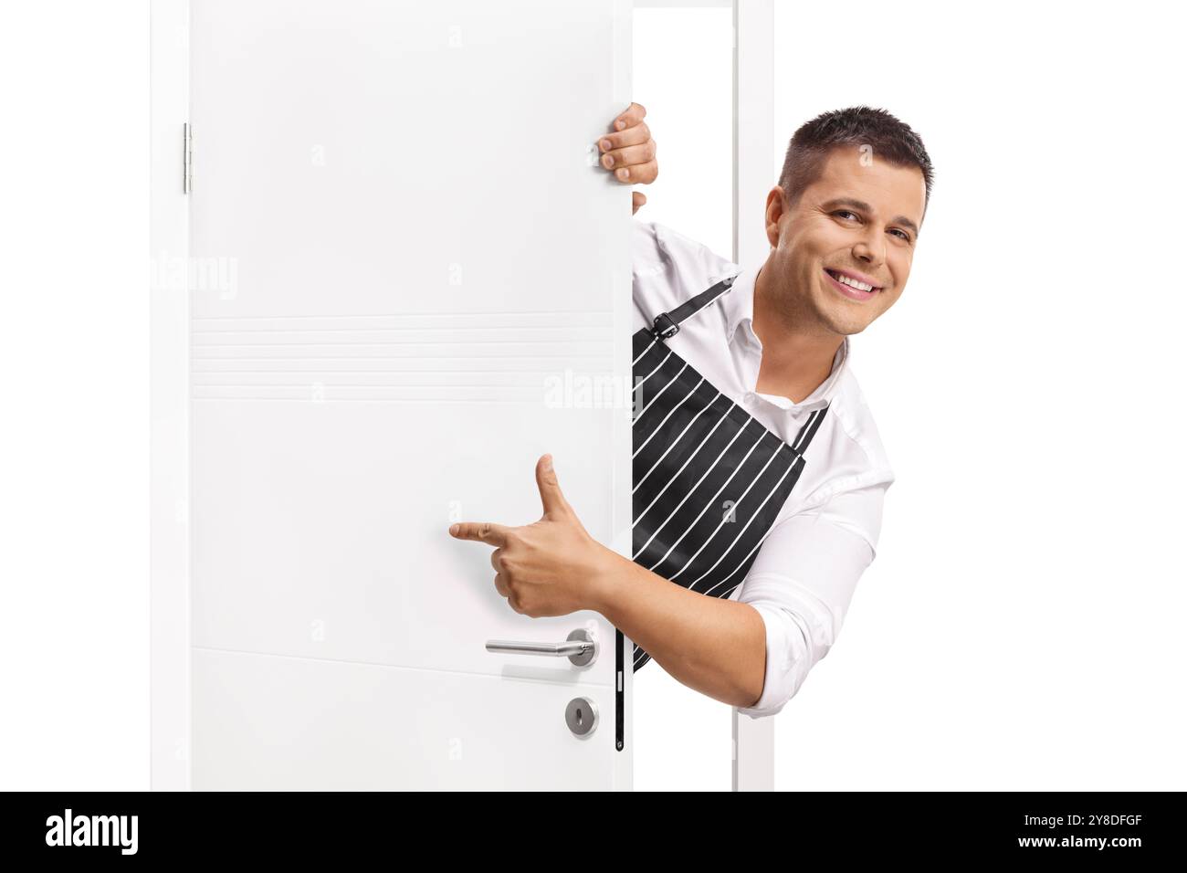 Portrait smiling barista pointing hi-res stock photography and images ...