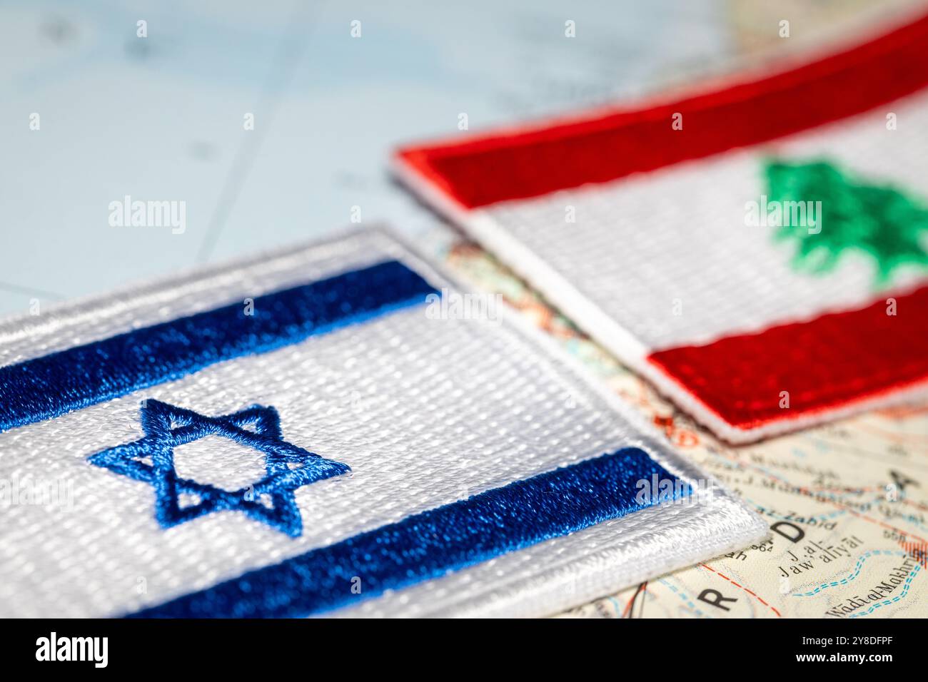Embroidered flags of Israel and Lebanon, Symbols of countries ...