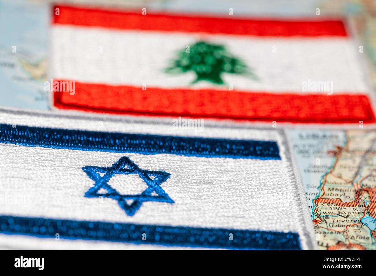 Embroidered flags of Israel and Lebanon, Symbols of countries ...