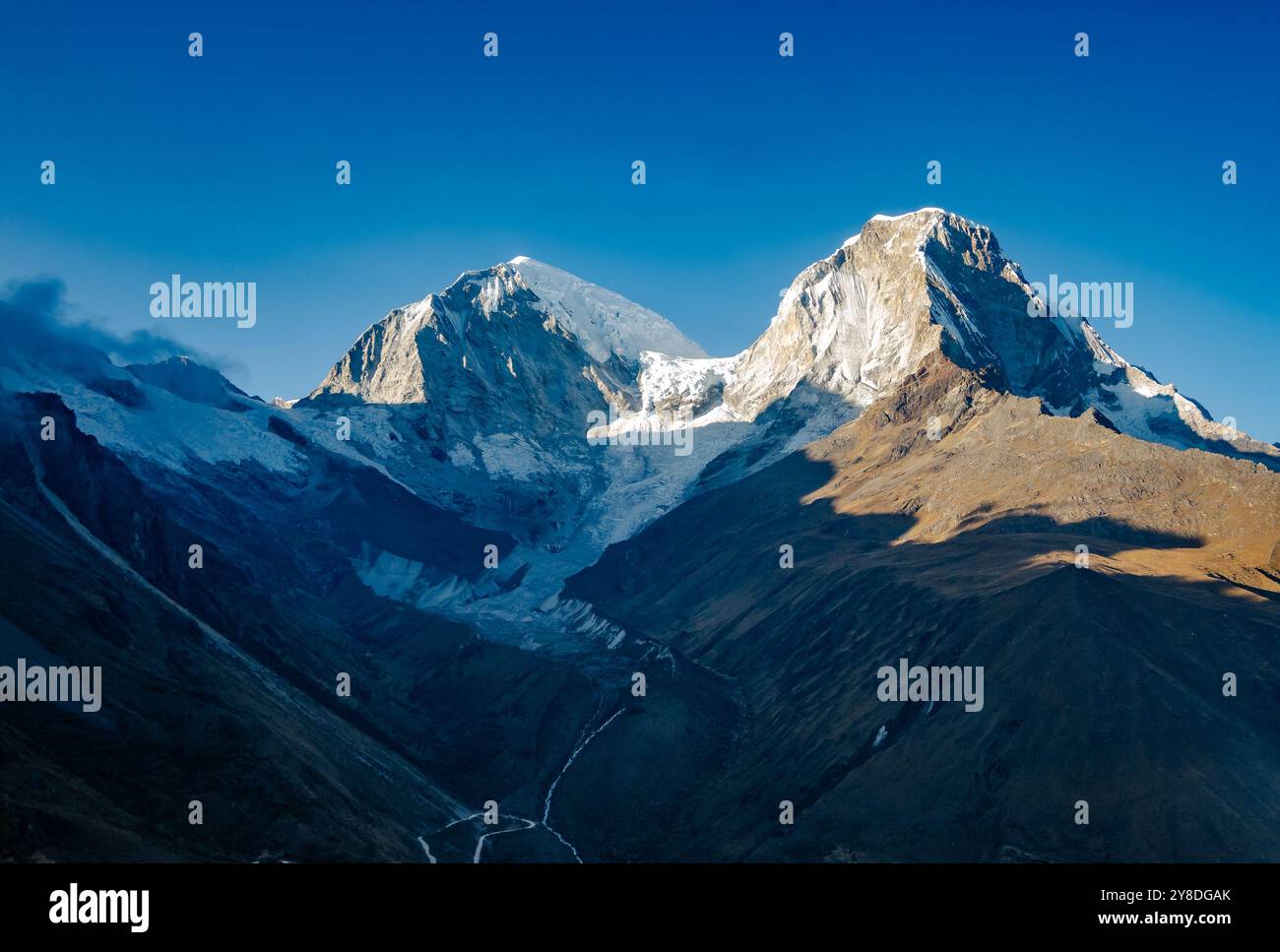 Rugged Nevado Huascarán Sur peaks and glacier of Andes mountain in ...