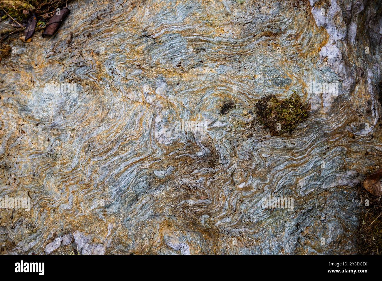 Outcrop of metamorphic rock mica schist in the Andes mountains. Peru ...