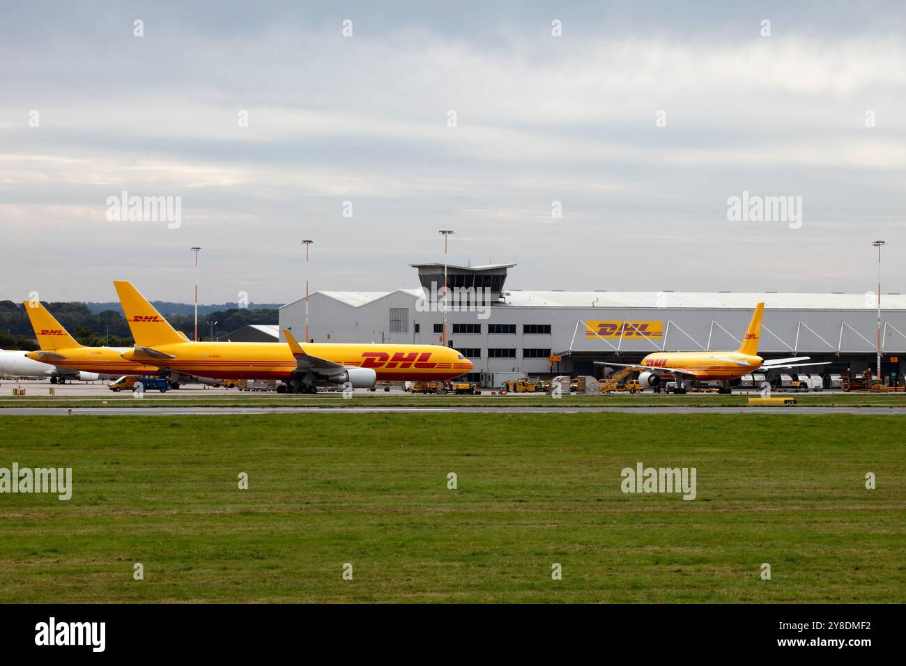DHL hub at East Midlands Airport. G-DHLK (Boeing 767-300F) and G=BMRI ...