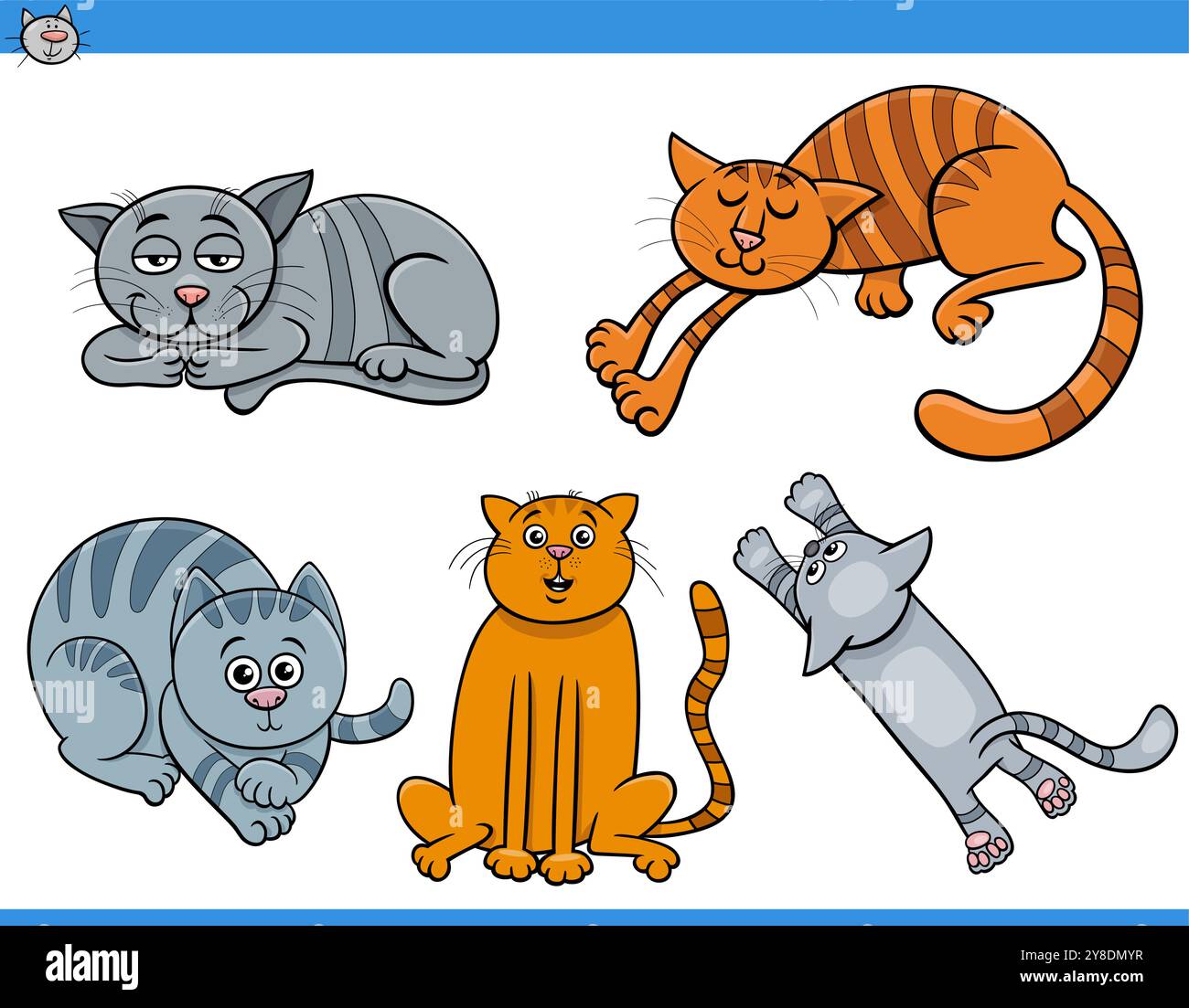 Cartoon illustration of cats and kittens comic animal characters set ...