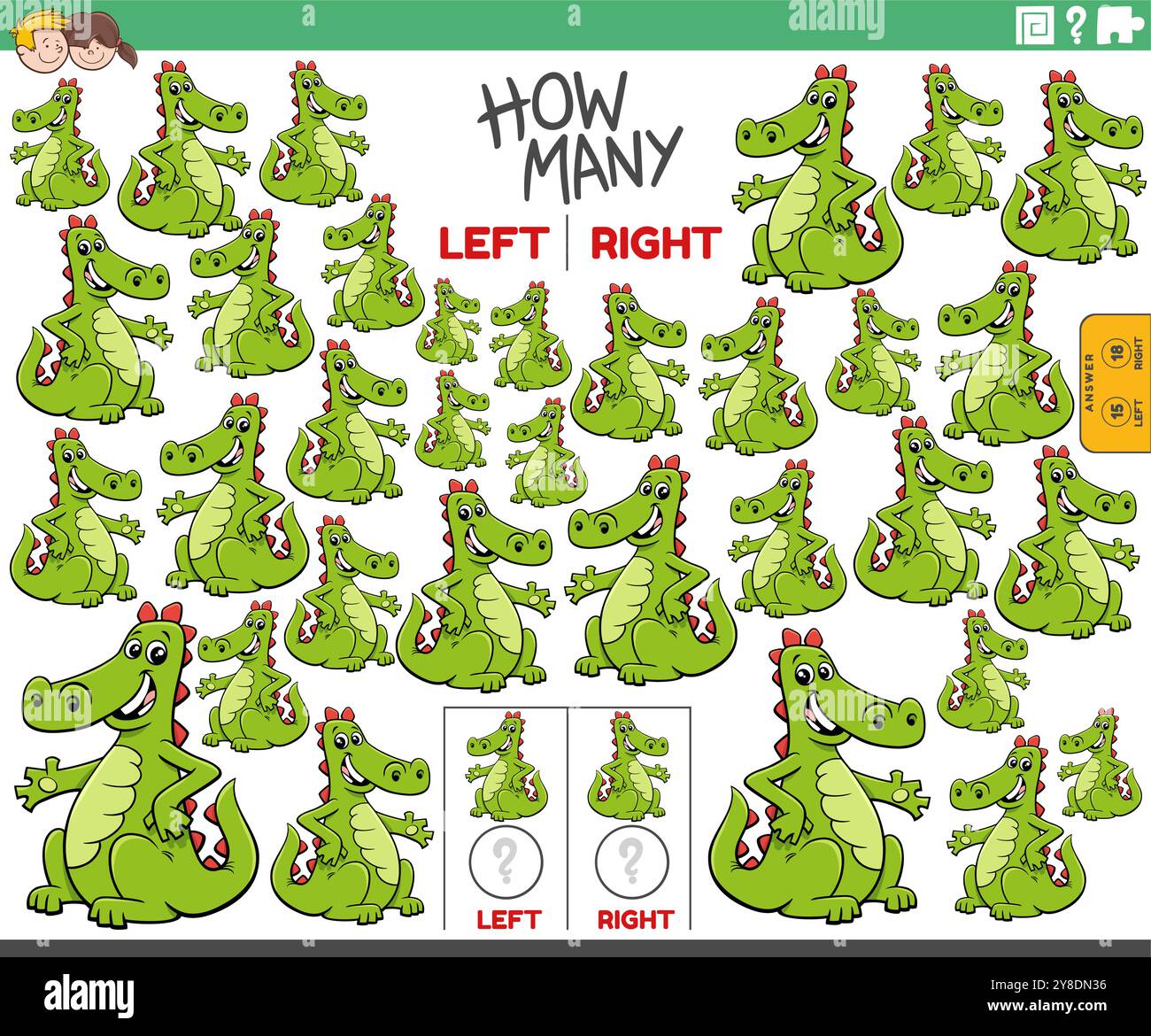 Cartoon illustration of educational game of counting left and right ...