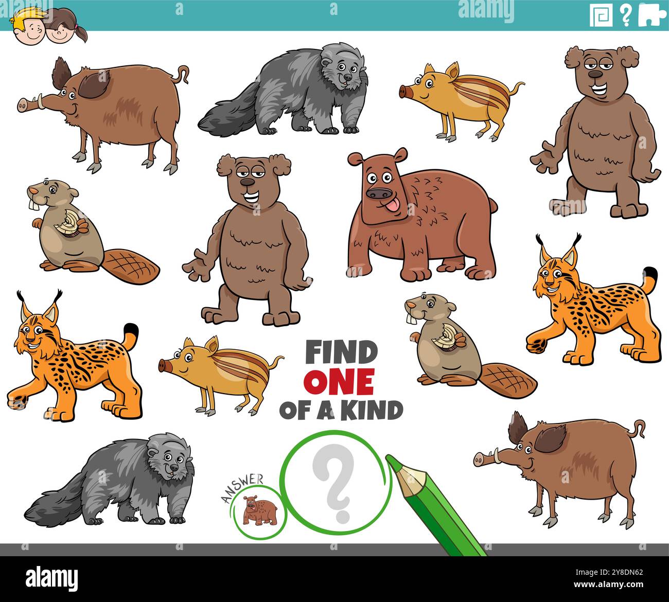 Cartoon illustration of find one of a kind picture educational activity ...