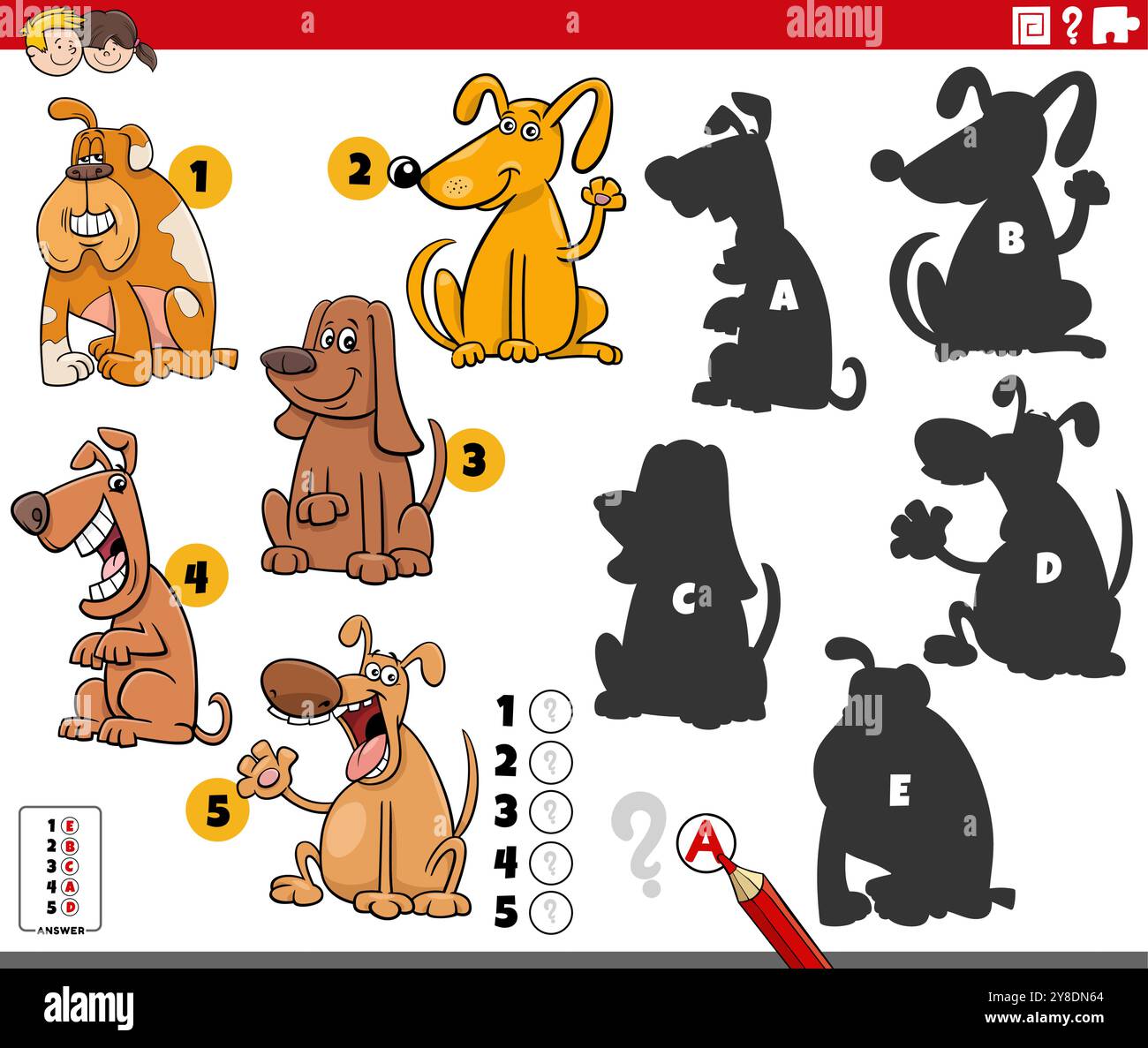 Cartoon illustration of finding the right shadows to the pictures ...