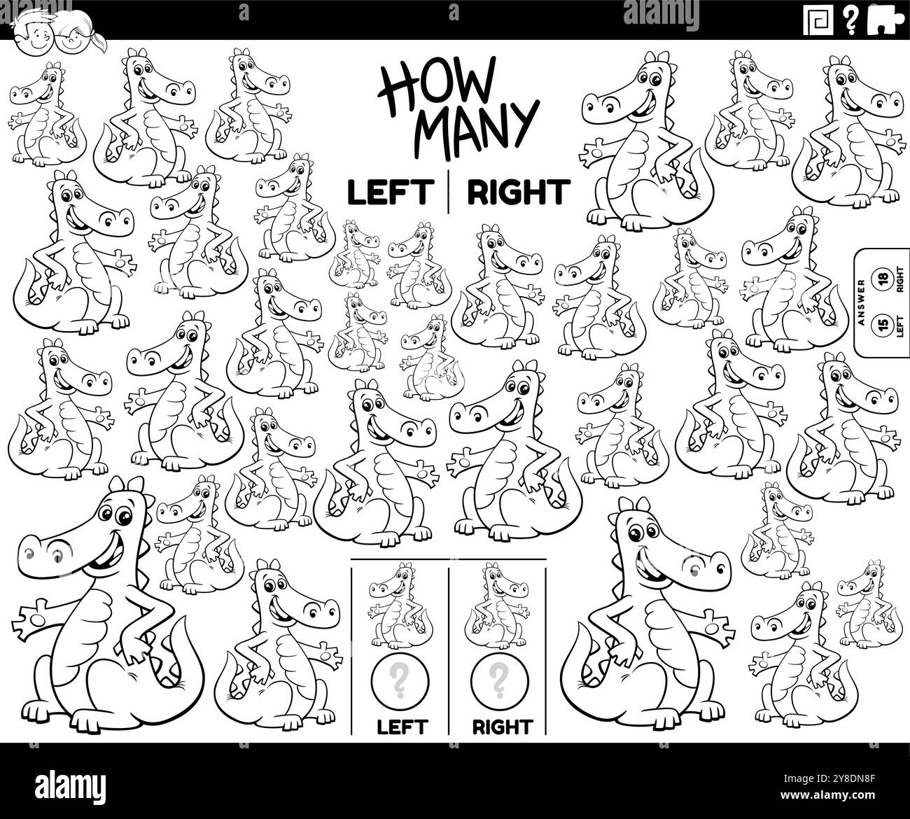 Cartoon illustration of educational game of counting left and right ...