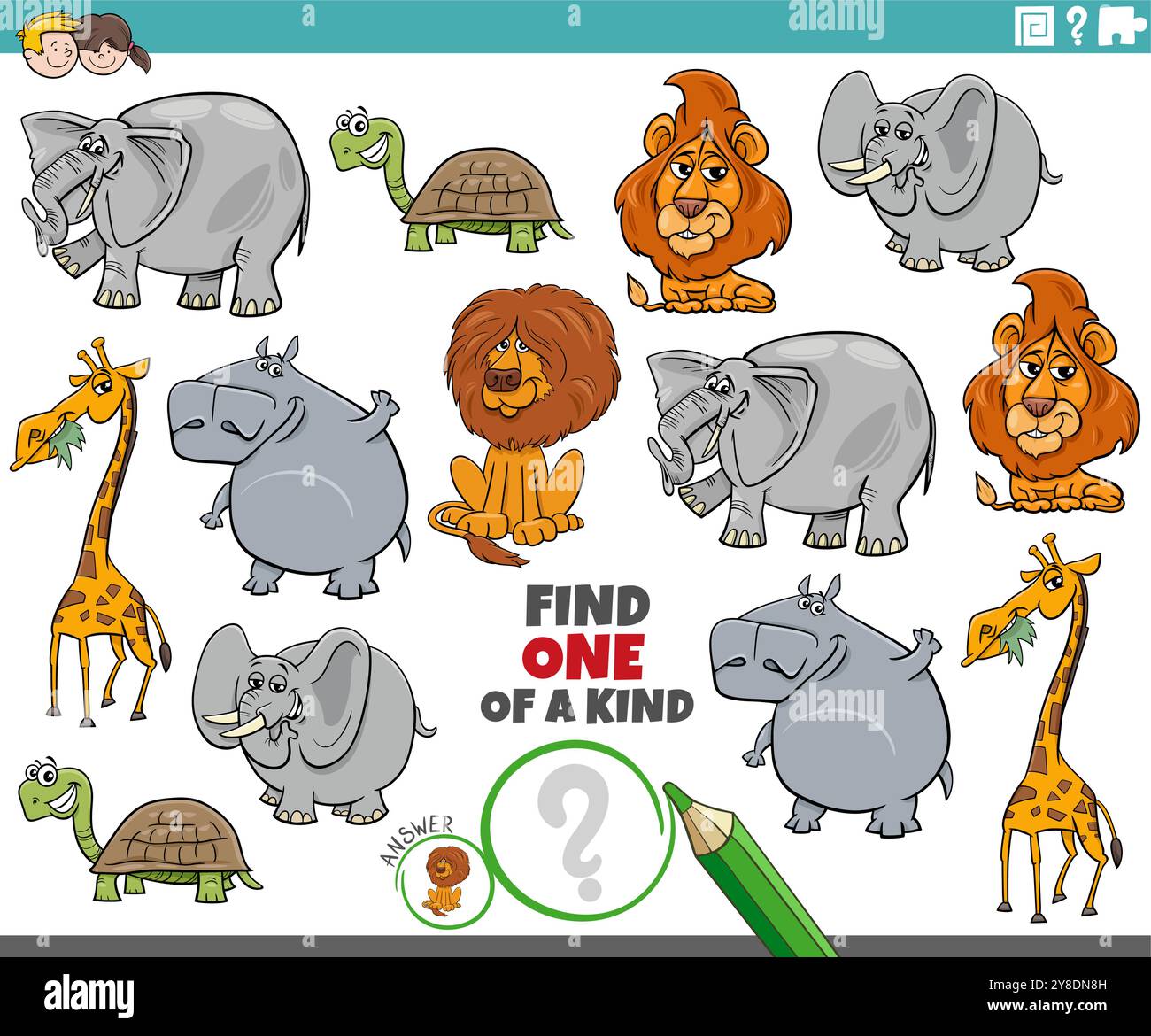 Cartoon illustration of find one of a kind picture educational activity ...