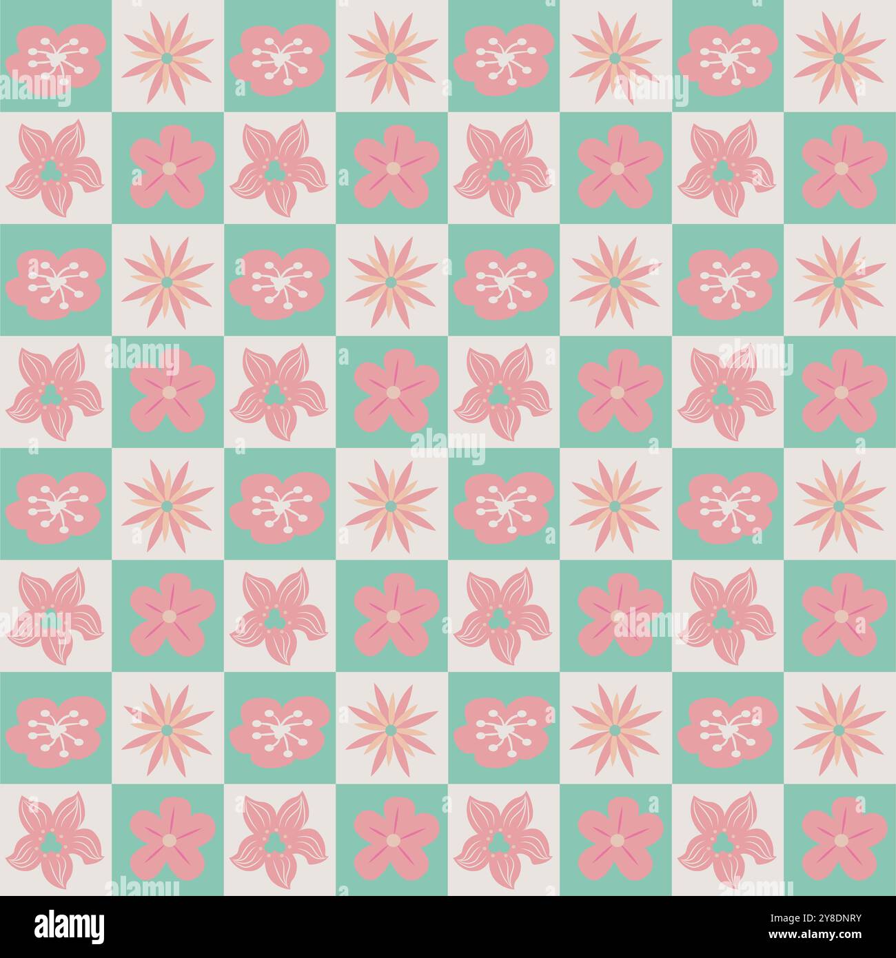 Seamless pattern of simple flowers and plant elements. Vector ...