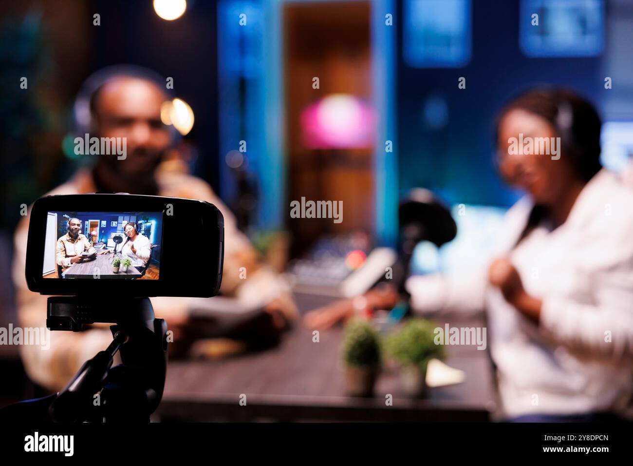 During live talk show broadcast on streaming platforms, cohosts use a ...