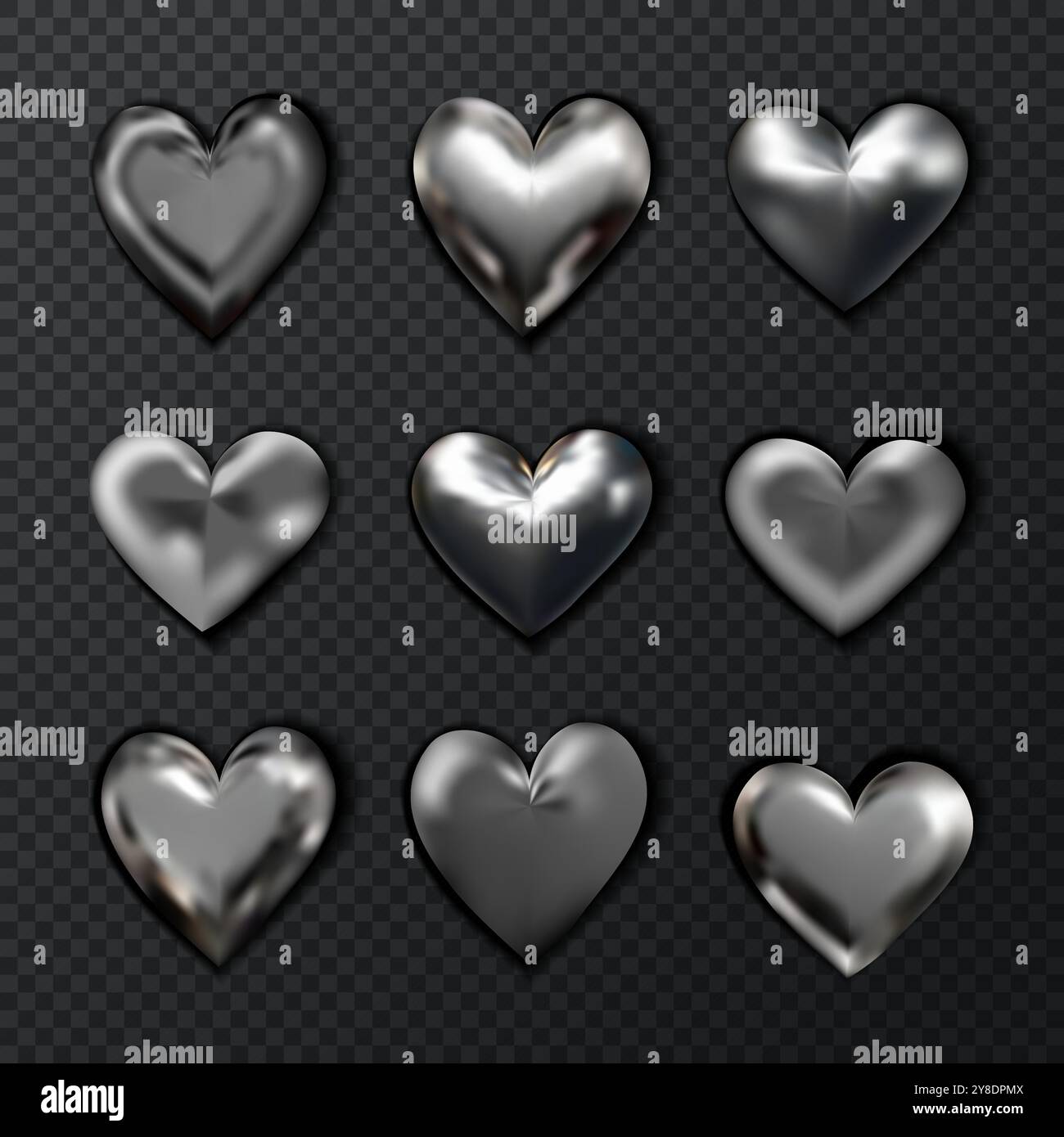 collection of chrome metallic hearts. Y2k metallic set. Stock vector ...