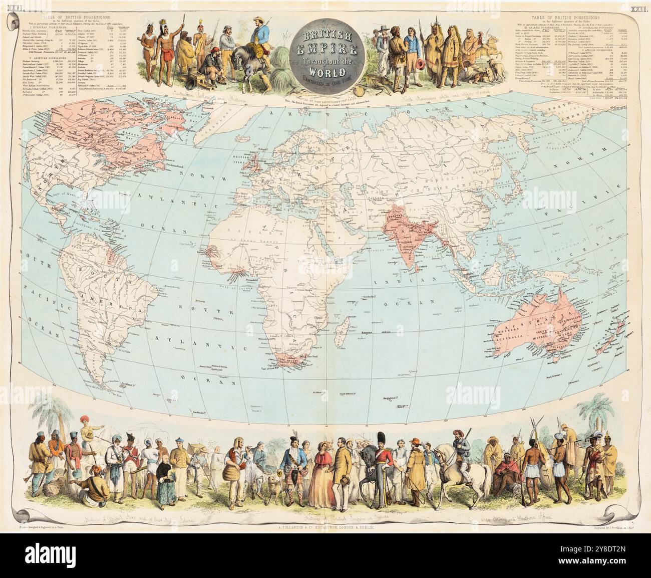 Vintage Pictorial Map of the World 1855 highlight all British Empire in ...