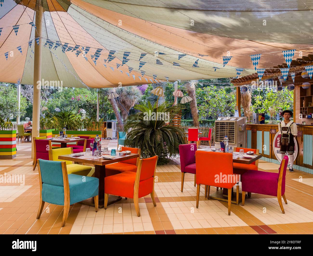 restaurant and bar preparing for Oktoberfest celebration.Doha, Qatar ...