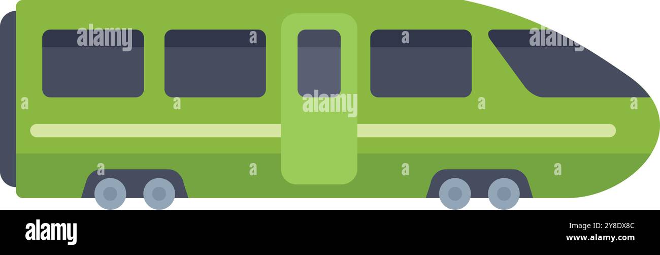 Green modern high speed train approaching station platform, side view ...