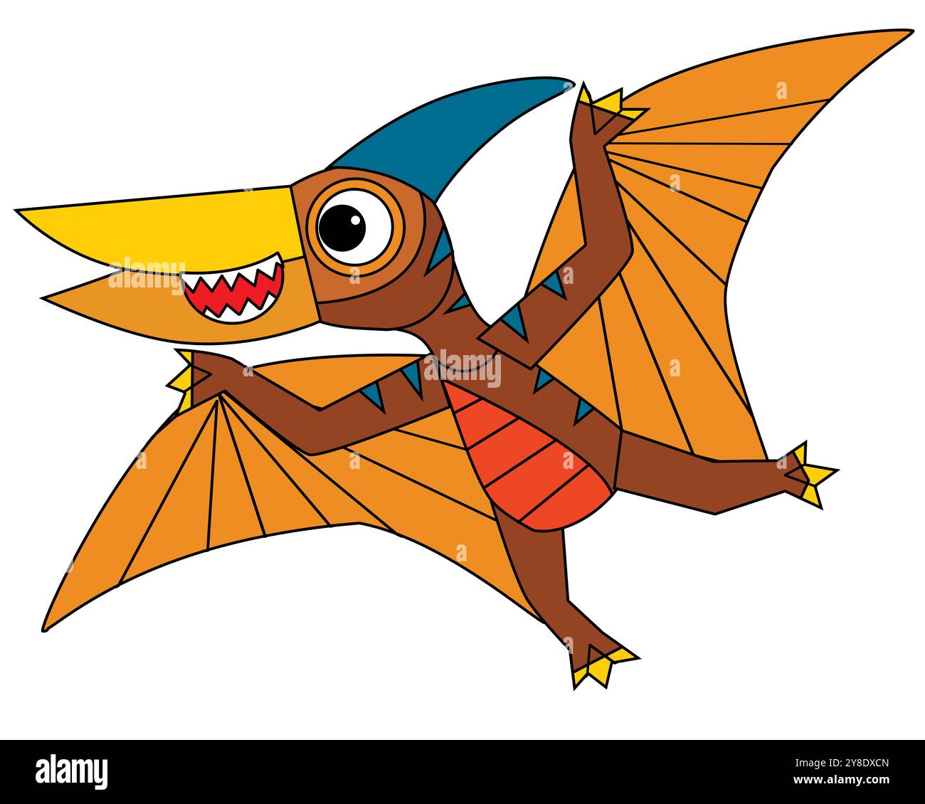 cartoon scene with happy prehistoric animal pteranodon dino dinosaur flying bird smiling and ...