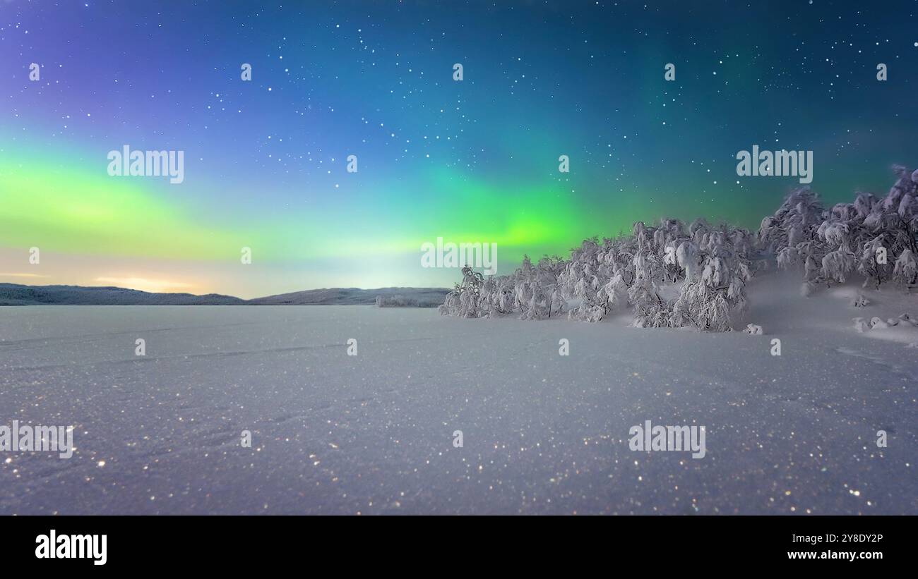 The aurora borealis illuminates the night sky with green luminous ...