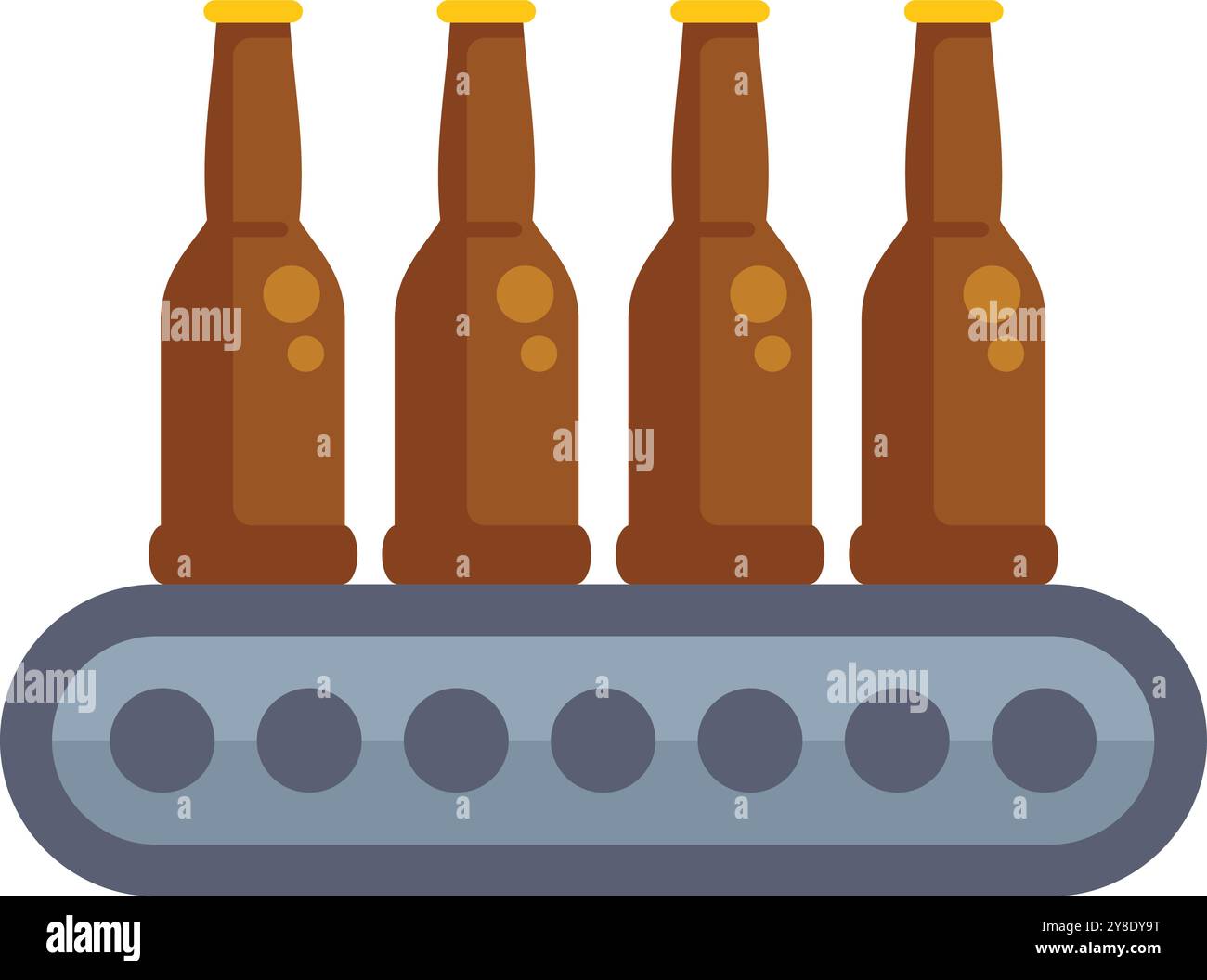 Conveyor belt transporting five beer bottles in a factory, brewery ... Conveyor belt transporting five beer bottles in a factory, brewery ...