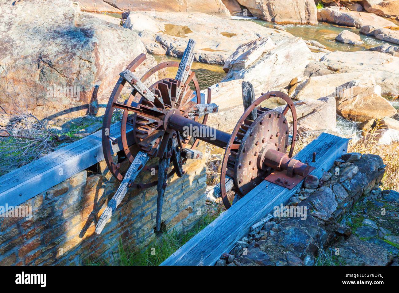 Photograph of old gold mining processing equipment at the Adelong Falls ...