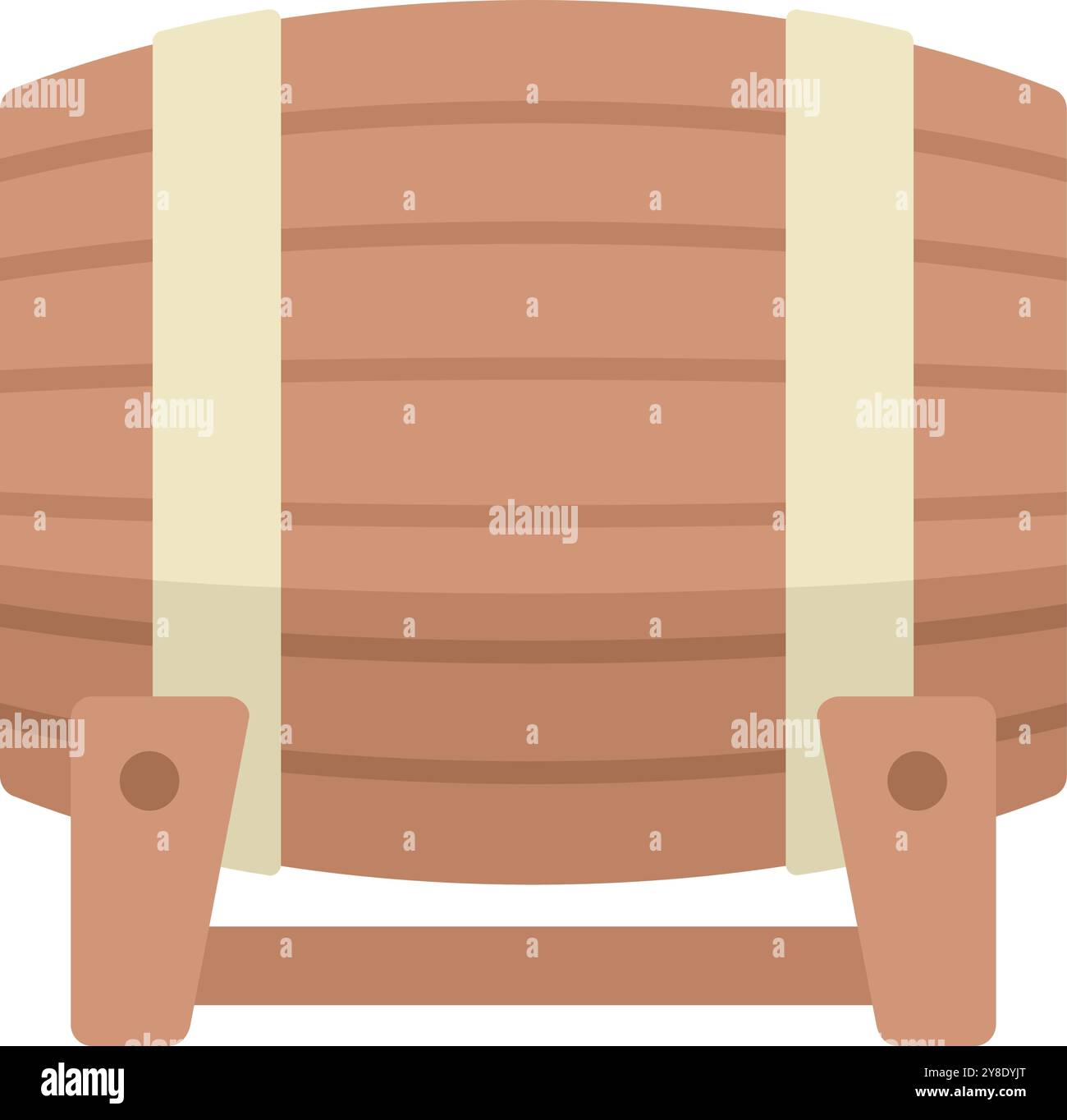 Wooden barrel with metal rings is standing on a special support ...