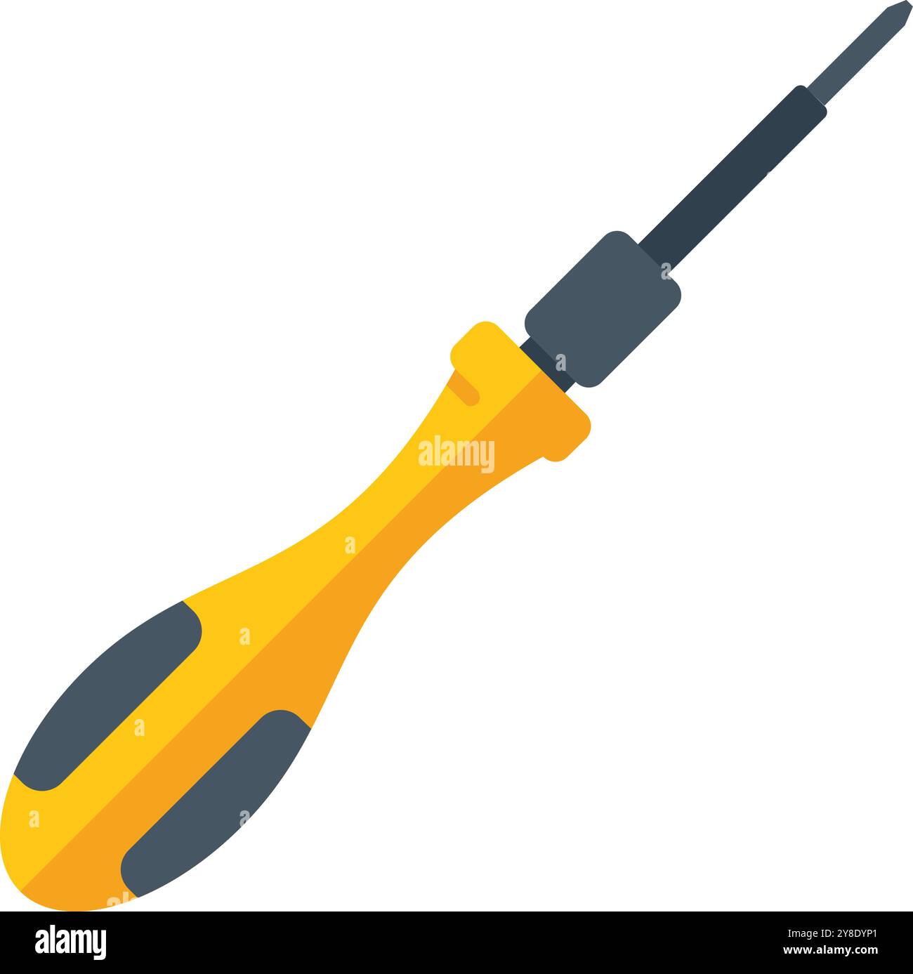 Vector illustration of a yellow and grey screwdriver lying isolated on ...