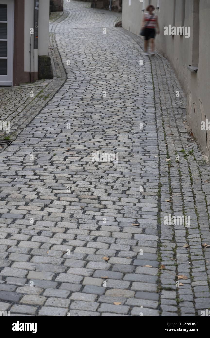 Street paved with basalt stones in the old town centre, Kulmbach, Upper ...