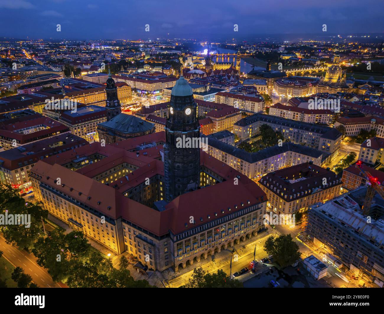 Old Town, City Hall on Dr Kuelz Ring, Dresden Night aerial view ...