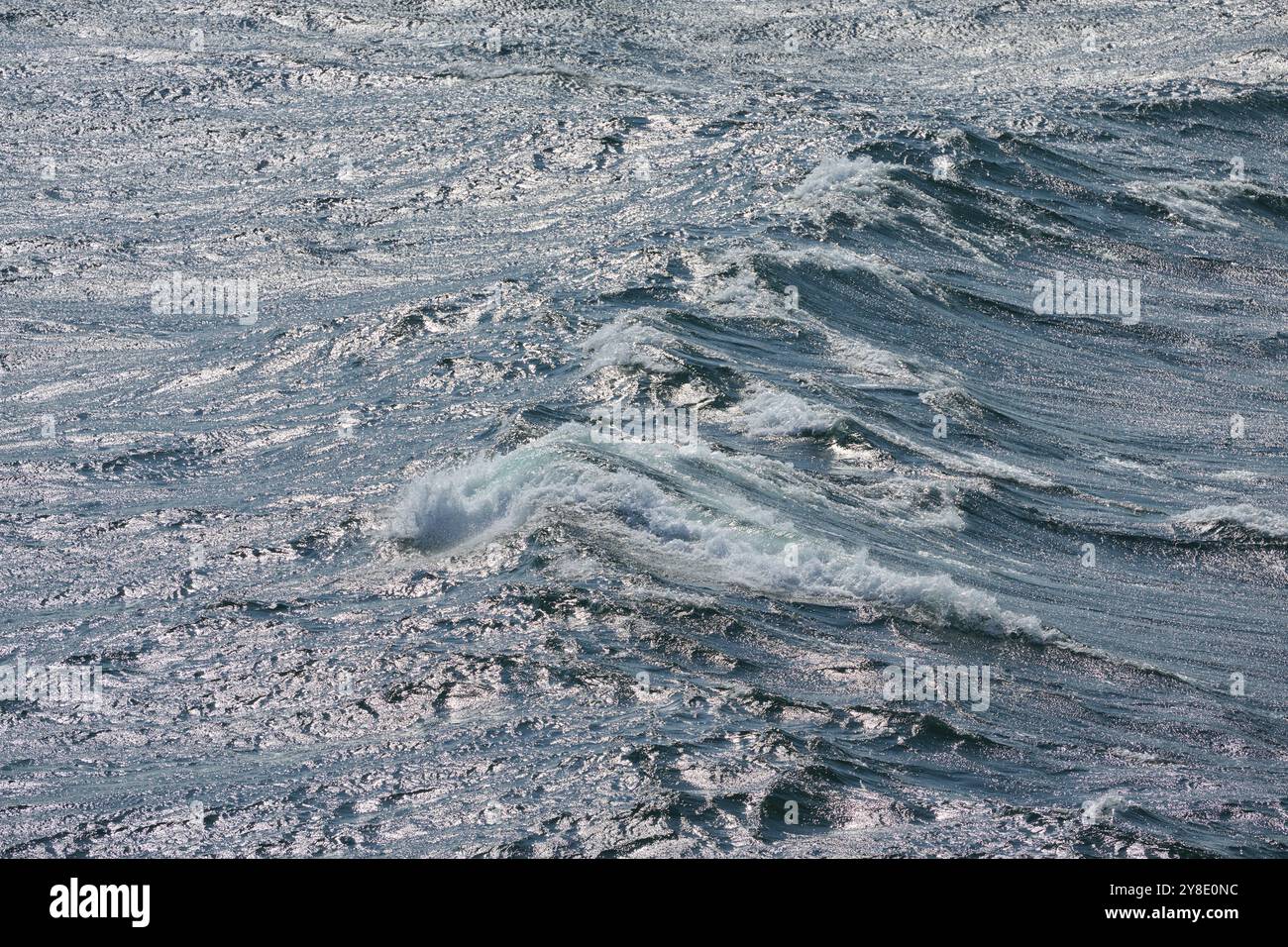 Dynamic sea waves with foaming water in different shades of blue, North ...