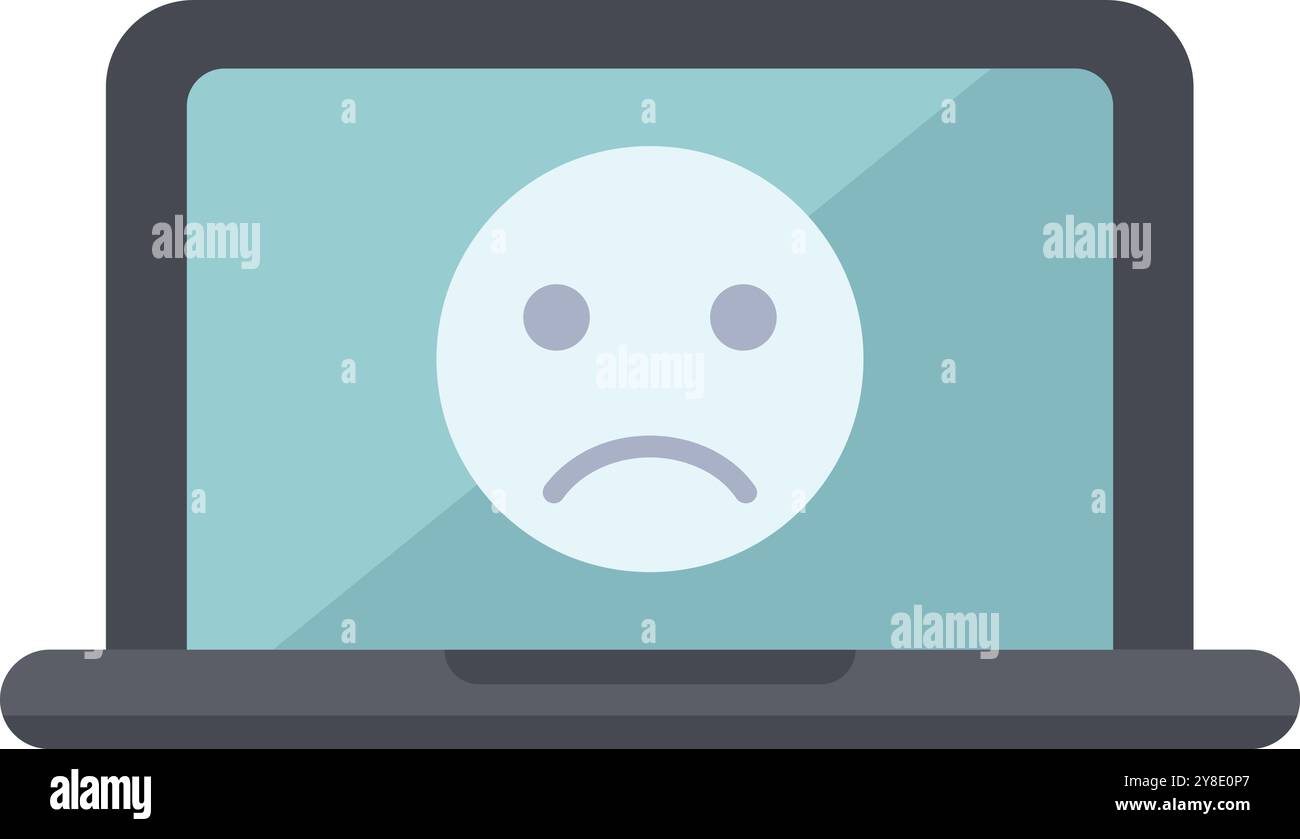 Laptop displaying a sad face icon, representing negative emotions or technical issues related to ...